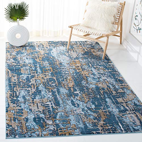 SAFAVIEH Lagoon Collection 5'5" x 7'7" Blue/Gold LGN174M Distressed Non-Shedding Living Room Bedroom Dining Home Office Area Rug