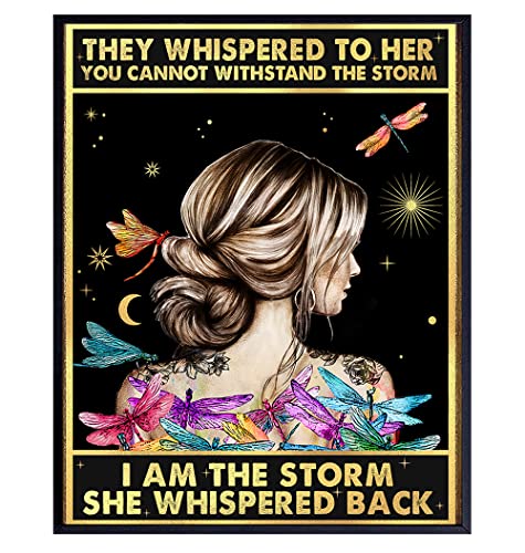 Inspirational Quote Wall Art Decor - They Whispered to Her You Cannot Withstand The Storm She Whispered Back I Am The Storm - Positive Motivational Encouragement Gifts for Women - Boho Dragonfly Print