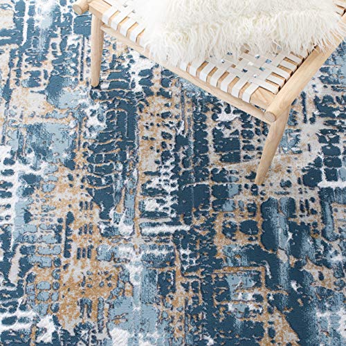 SAFAVIEH Lagoon Collection 5'5" x 7'7" Blue/Gold LGN174M Distressed Non-Shedding Living Room Bedroom Dining Home Office Area Rug