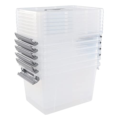 Obstnny Organizing Boxes with Latching Lids 6 Quart, 6 Packs Small Plastic Storage Bins