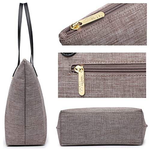 NNEE Water Repellent Light Weight Nylon Polyester Tote Bag Teacher Handbag - Medium, Brown