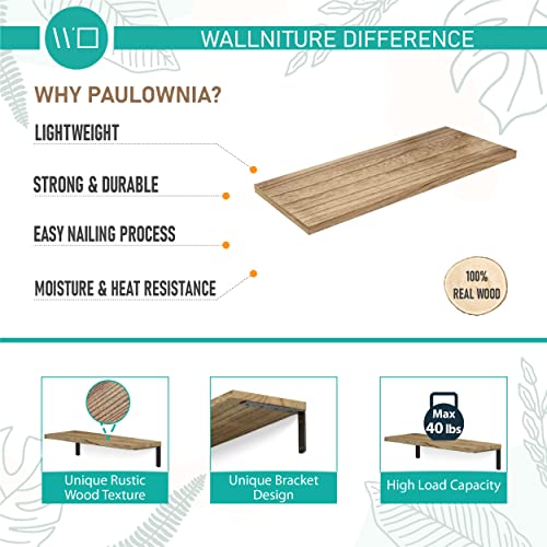 Wallniture Palma Floating Shelves for Wall, Rustic Wood Wall Shelves for Bedroom Storage, Natural Burned Small Bookshelf Set of 5