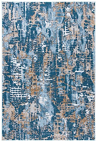 SAFAVIEH Lagoon Collection 5'5" x 7'7" Blue/Gold LGN174M Distressed Non-Shedding Living Room Bedroom Dining Home Office Area Rug