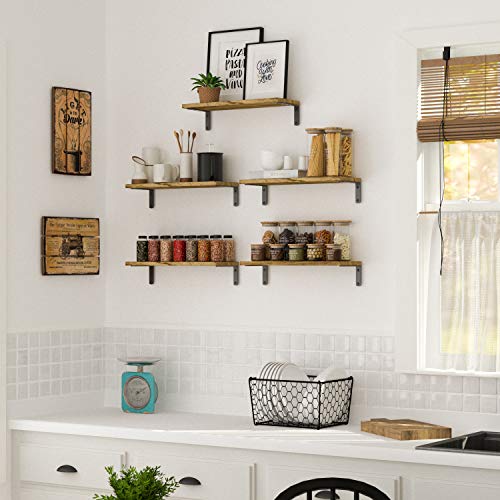 Wallniture Palma Floating Shelves for Wall, Rustic Wood Wall Shelves for Bedroom Storage, Natural Burned Small Bookshelf Set of 5