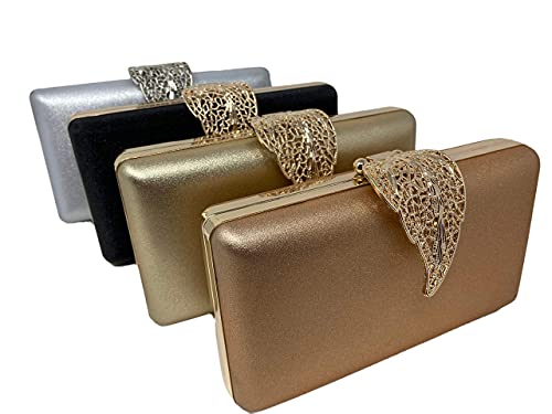 Cirilla Women PU Evening Bag Clutch Purse Crossbody Bag with leaf-style flip lock for Wedding Cocktail Party Banquet (Gold)
