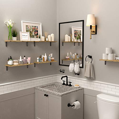 Wallniture Palma Floating Shelves for Wall, Rustic Wood Wall Shelves for Bedroom Storage, Natural Burned Small Bookshelf Set of 5