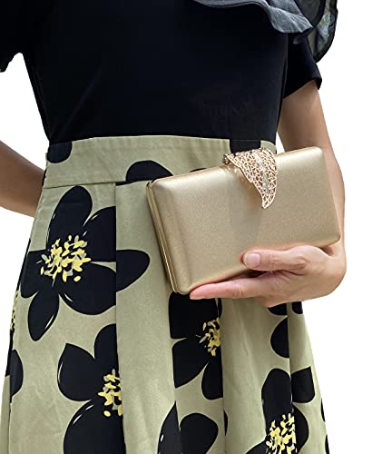 Cirilla Women PU Evening Bag Clutch Purse Crossbody Bag with leaf-style flip lock for Wedding Cocktail Party Banquet (Gold)