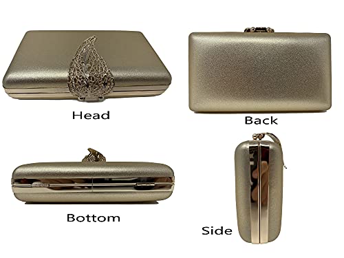 Cirilla Women PU Evening Bag Clutch Purse Crossbody Bag with leaf-style flip lock for Wedding Cocktail Party Banquet (Gold)