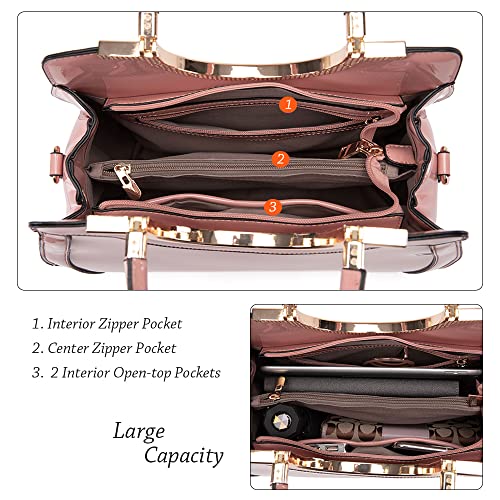 LJOSEIND Patent Leather Handbags Designer Satchel Purses Top Handle Bags Structured Shoulder Bags for Women