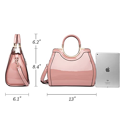 LJOSEIND Patent Leather Handbags Designer Satchel Purses Top Handle Bags Structured Shoulder Bags for Women