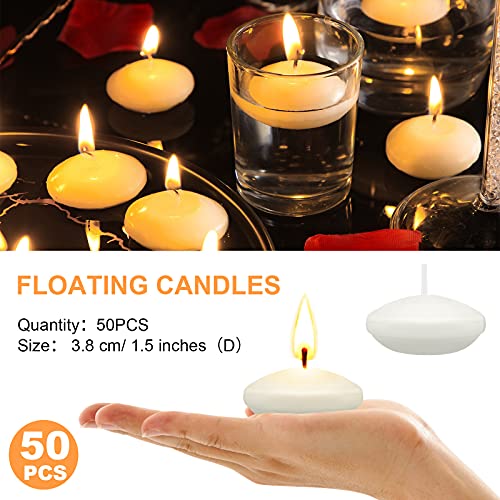 50 Pieces 1.5 Inch Unscented Valentine's Day Floating Candles for Centerpieces Floating Candles for Wedding Party Pool Spa Valentine's Day Bathtub Dinner