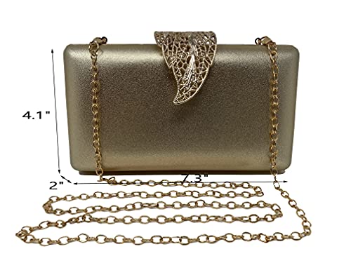 Cirilla Women PU Evening Bag Clutch Purse Crossbody Bag with leaf-style flip lock for Wedding Cocktail Party Banquet (Gold)