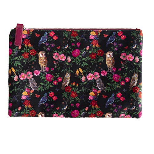 Vintage & Co. Nathalie Lete Forest Folk Large Travel Beauty Wash Bag Clutch | Silky-Soft Velvet | Birds & Flowers Print