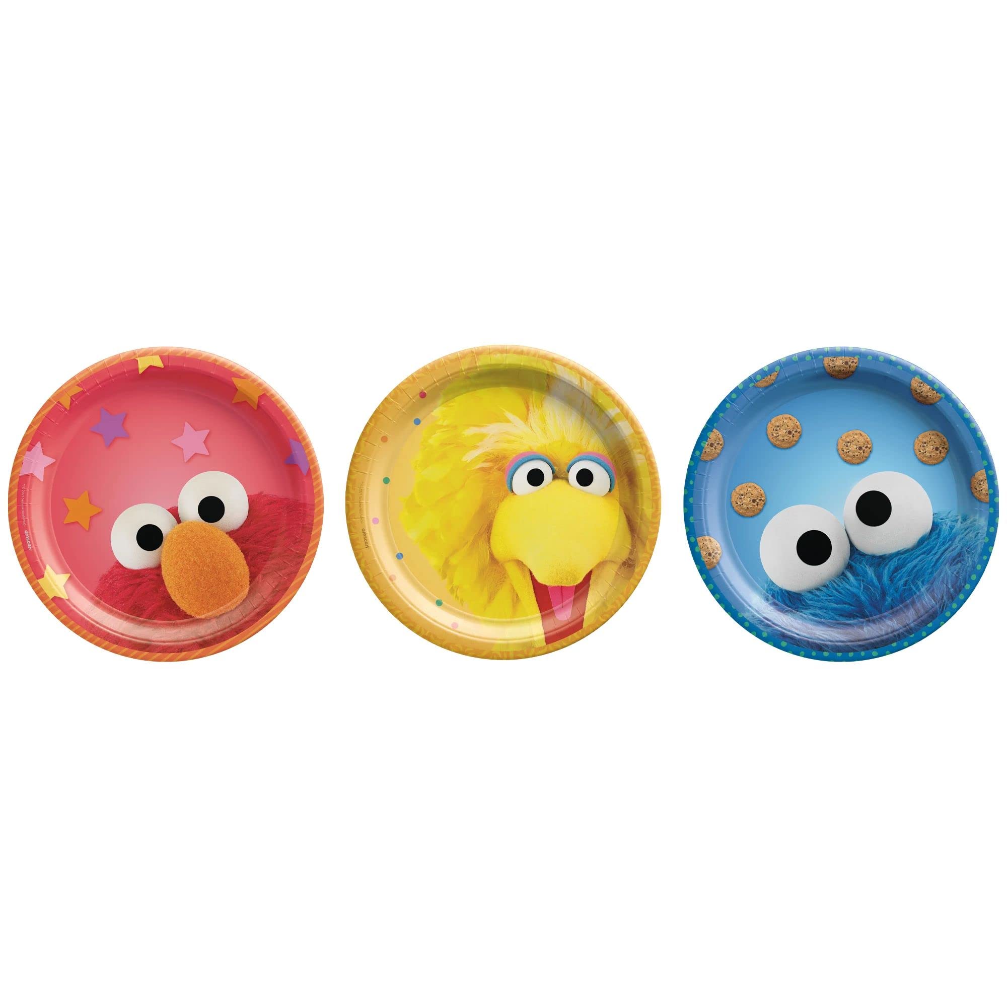 Sesame Street Elmo Big Bird Cookie Monster Birthday Party Supplies Bundle includes 16 Dessert Cake Paper Plates, 16 Napkins, 1 Table Cover (Bundle for 16)