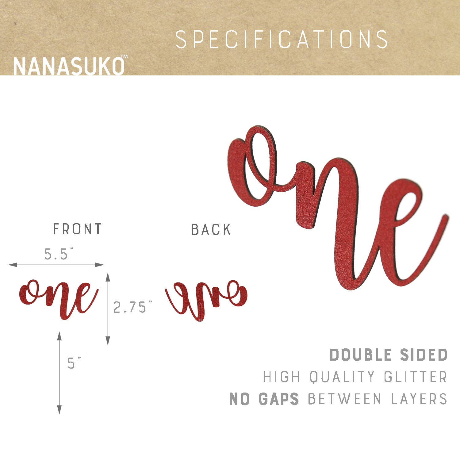 NANASUKO 1st Birthday Cake Topper - one - Double Sided Red Glitter - Premium Quality Made in USA