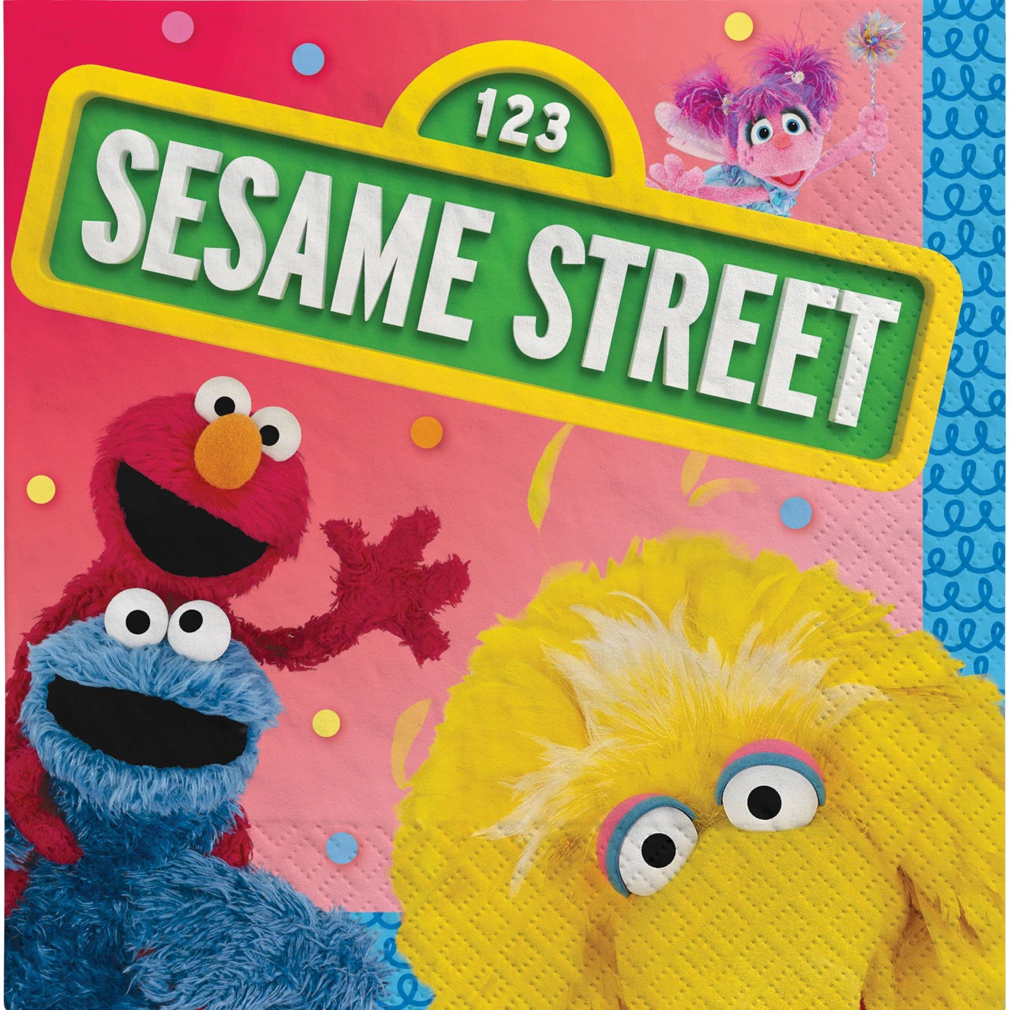 Sesame Street Elmo Big Bird Cookie Monster Birthday Party Supplies Bundle includes 16 Dessert Cake Paper Plates, 16 Napkins, 1 Table Cover (Bundle for 16)