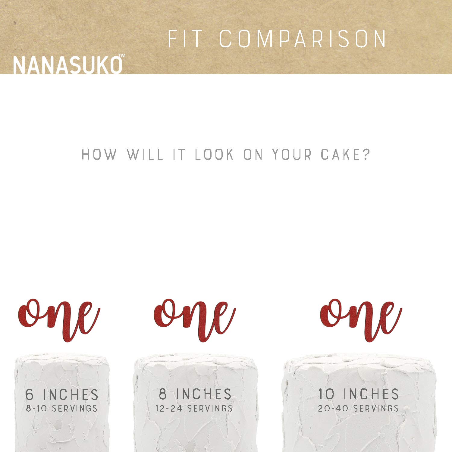 NANASUKO 1st Birthday Cake Topper - one - Double Sided Red Glitter - Premium Quality Made in USA