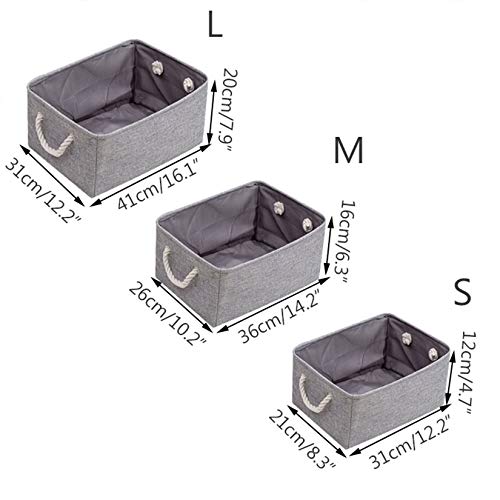 Dingtuo Storage Bins Foldable Organizer Containers with Handles Storage Basket Cube Set of 3 Gray M 14.2x10.2x6.3in