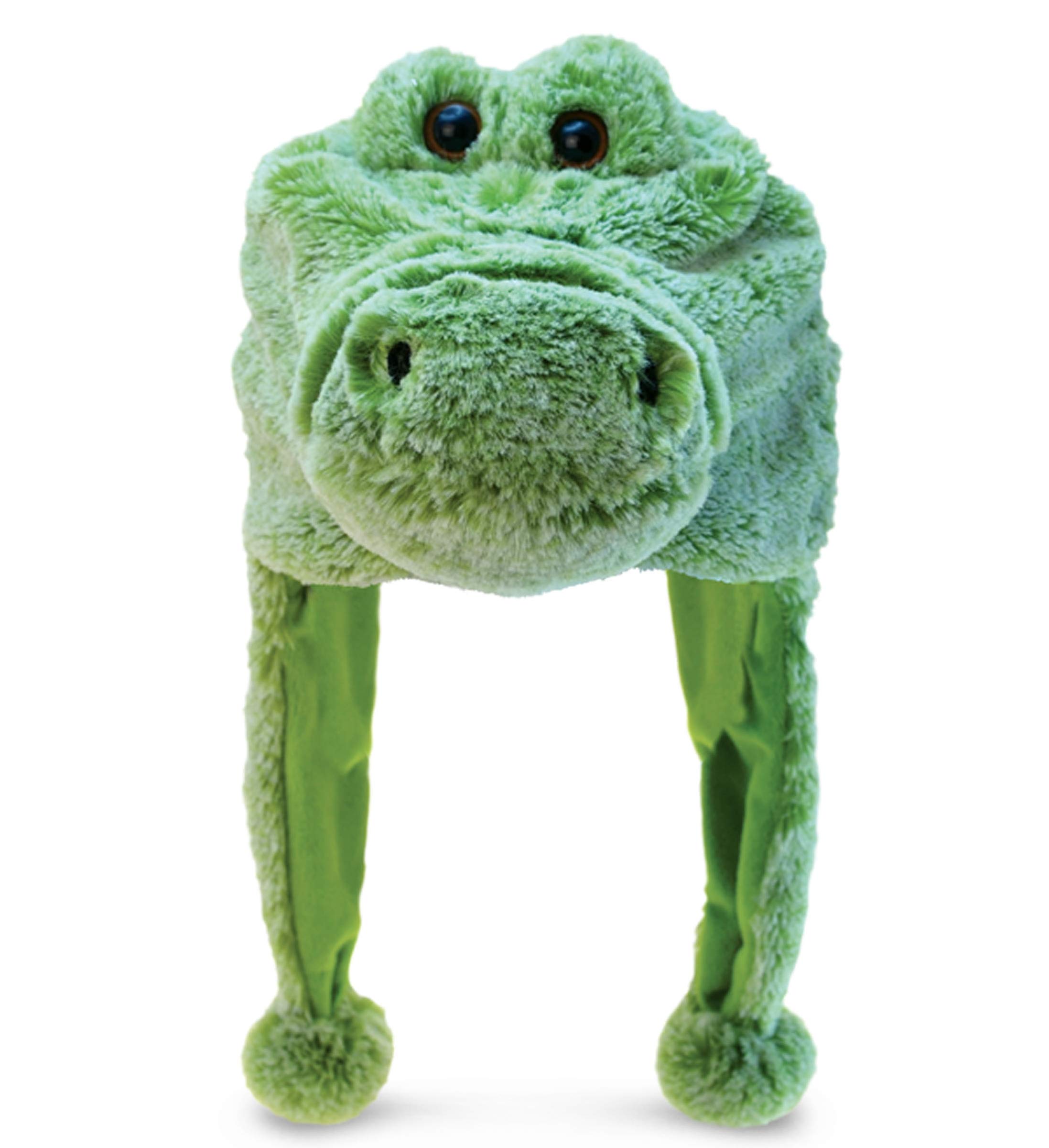 DolliBu Alligator Plush Hat - Soft Stuffed Animal Winter Hat, Novelty Alligator Hat with Cozy Fleece, Warm Fluffy Beanie, Funny Adults and Kids Hat with Ear Flaps For Halloween or Cosplay - One Size