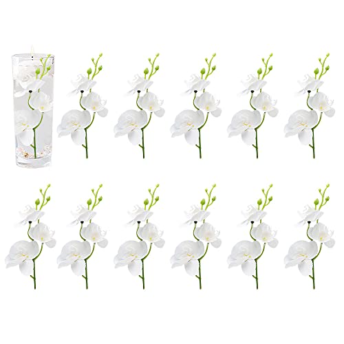 LARDUX 12 Pieces Artificial Flowers for Floating Candles Wedding Centerpiece Mini Orchid Flower Filler Vase Fillers for Wedding Dinning Table Party Home Bar Restaurant Decoration-Cream