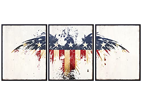 Patriotic Decor - American Eagle Wall Decor - American Flag Wall Decor - Patriotic Decorations - USA Wall Art - Patriotic Gifts for Marine, Army, Air Force, Navy Veteran - 8x10 Poster Set