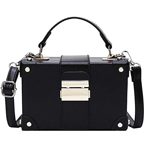 Van Caro Women Evening Clutch Bag,PU Leather Square Box Shoulder Handbag for Wedding Party Tote Purse Black