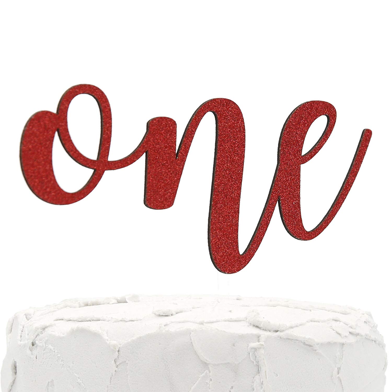 NANASUKO 1st Birthday Cake Topper - one - Double Sided Red Glitter - Premium Quality Made in USA