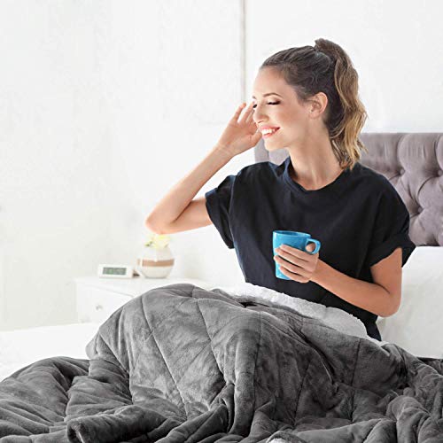 Topblan Sherpa Fleece Weighted Blanket 15lbs, Double Sided with Fuzzy Fleece and Shaggy Sherpa to Help with Better Sleep, 48x72 inches, Grey & White