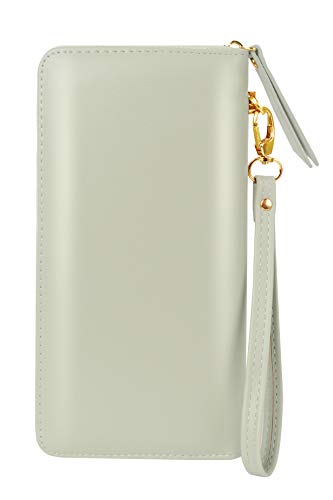 Nawoshow Women Leather Wallet RFID Blocking Zipper Pocket Wallet Card Case Purse with ID Window (Green(Flower))