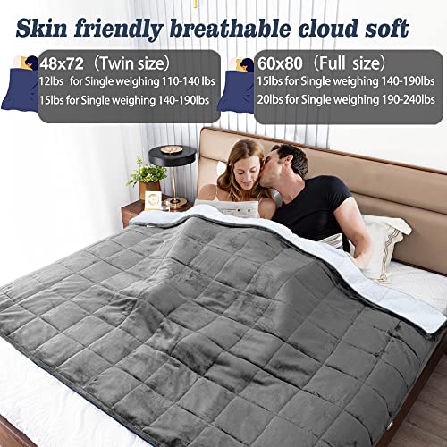 Topblan Sherpa Fleece Weighted Blanket 15lbs, Double Sided with Fuzzy Fleece and Shaggy Sherpa to Help with Better Sleep, 48x72 inches, Grey & White