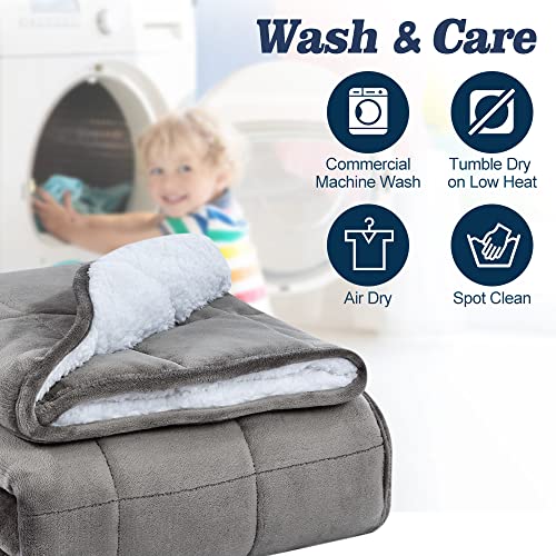 Topblan Sherpa Fleece Weighted Blanket 15lbs, Double Sided with Fuzzy Fleece and Shaggy Sherpa to Help with Better Sleep, 48x72 inches, Grey & White