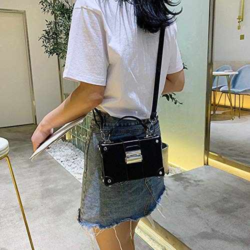 Van Caro Women Evening Clutch Bag,PU Leather Square Box Shoulder Handbag for Wedding Party Tote Purse Black