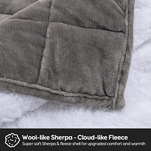 Topblan Sherpa Fleece Weighted Blanket 15lbs, Double Sided with Fuzzy Fleece and Shaggy Sherpa to Help with Better Sleep, 48x72 inches, Grey & White