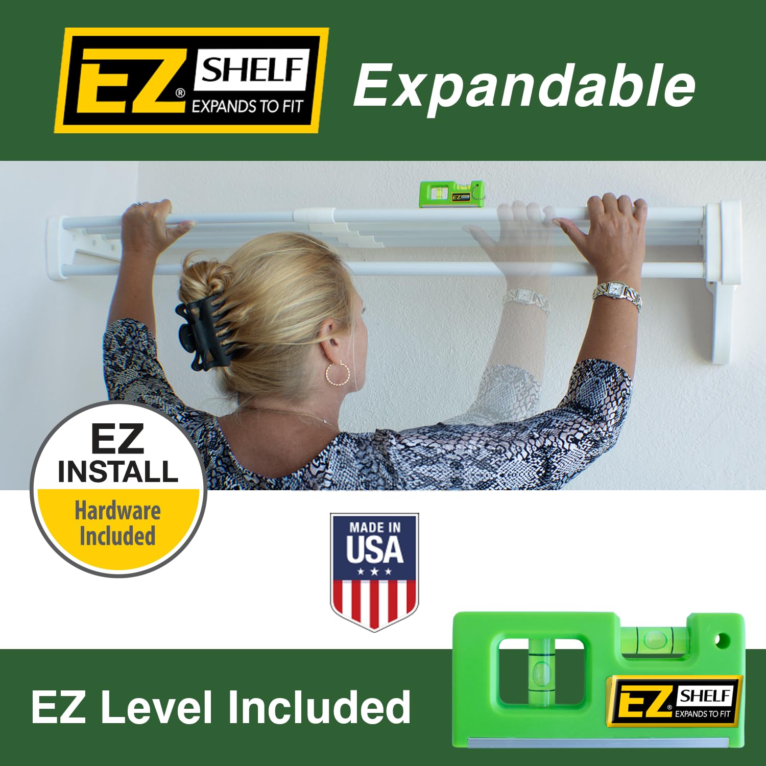 EZ Shelf DIY Expandable Closet Shelf & Rod - 28β - 48β - White - Mounts to 2 Sidewalls (No End Brackets) - Easy to Install-Strong - Wire Shelving Alternative - Rod & Shelf Kit (EZS-SCRW48)