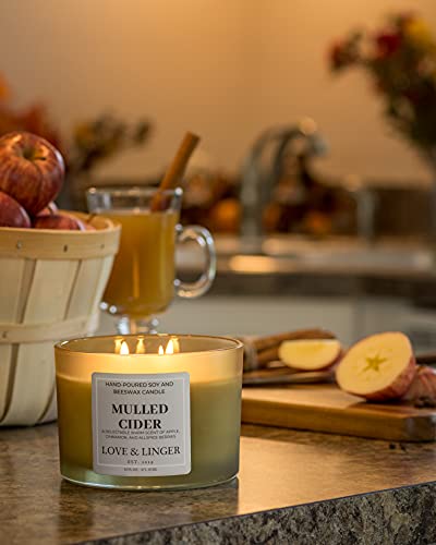 Mulled Cider Candle | Fall Candles | Luxury Soy & Beeswax Candles for Home | 16 oz. Large Jar 3 Wick Candle | Apple Cider Candle | Thanksgiving Candle | Autumn Candles