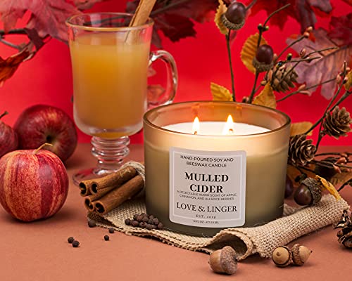 Mulled Cider Candle | Fall Candles | Luxury Soy & Beeswax Candles for Home | 16 oz. Large Jar 3 Wick Candle | Apple Cider Candle | Thanksgiving Candle | Autumn Candles