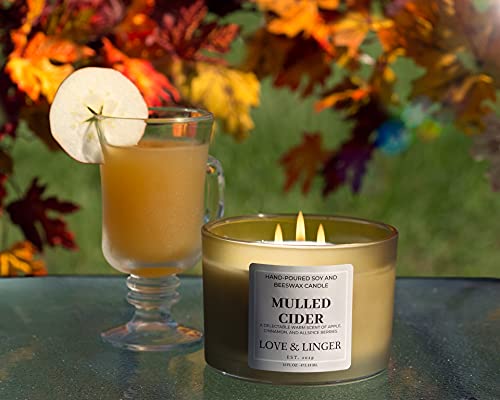 Mulled Cider Candle | Fall Candles | Luxury Soy & Beeswax Candles for Home | 16 oz. Large Jar 3 Wick Candle | Apple Cider Candle | Thanksgiving Candle | Autumn Candles