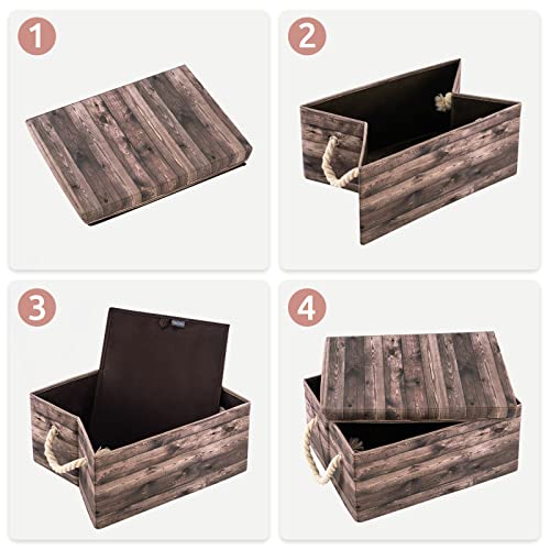 YOUDENOVA Storage Bins with Lids, Closet Storage Bins, Rustic Storage Boxes with Rope Handles, Set of 2