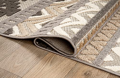 Rugshop Contemporary Geometric Bohemian Indoor/Outdoor Area Rug 5' x 7' Gray