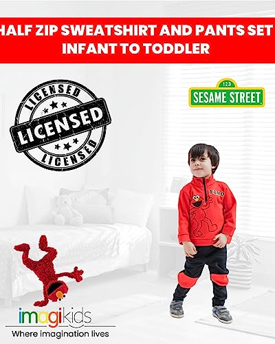 Sesame Street Elmo Toddler Boys Fleece Half Zip Sweatshirt and Pants Set red/black 2T
