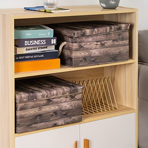 YOUDENOVA Storage Bins with Lids, Closet Storage Bins, Rustic Storage Boxes with Rope Handles, Set of 2