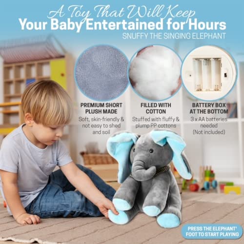 13MARCH Snuffy The Elephant - Musical Peek-a-Boo Elephant Toy - Interactive Stuffed Baby Animal with Moving Ears for Baby - Hide and Seek Fun - Elephant Plush Baby Toy