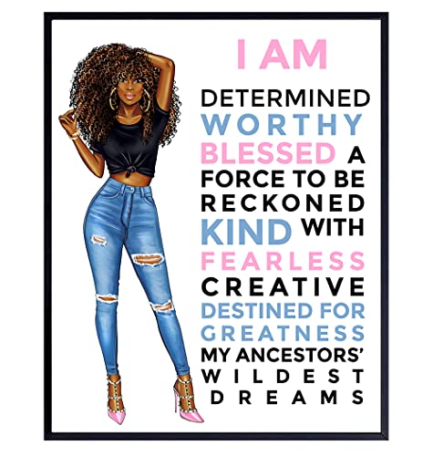 Motivational Black Wall Art for Latino Hispanic Ethnic African American Women - Inspirational Positive Quotes Home Decor Poster for Girls Room, Teens Bedroom, Bathroom - Encouragement Gifts for Women
