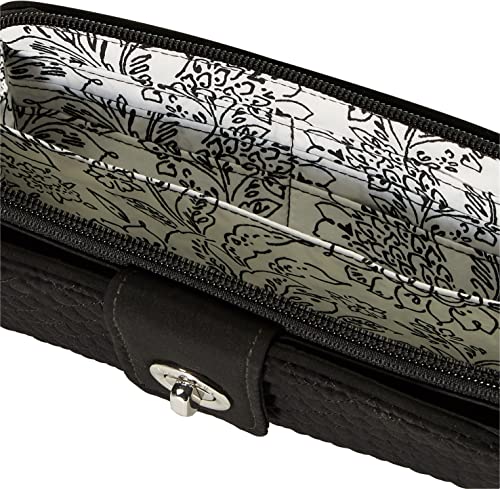 Vera Bradley Women's Microfiber Turnlock Wallet With RFID Protection, True Black, One Size