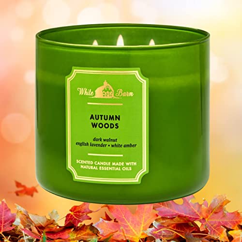 Bath & Body Works, White Barn 3-Wick Candle w/Essential Oils - 14.5 oz - New Core Scents! (Autumn Woods)