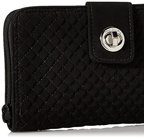 Vera Bradley Women's Microfiber Turnlock Wallet With RFID Protection, True Black, One Size