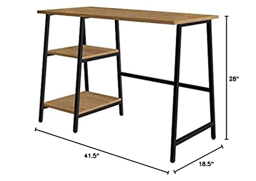Coral Flower Landisl Desk,Simple and Modern Design,with Two Open Shelves for Books, Office Supplies or Accessories Within Easy Reach，Light Oak