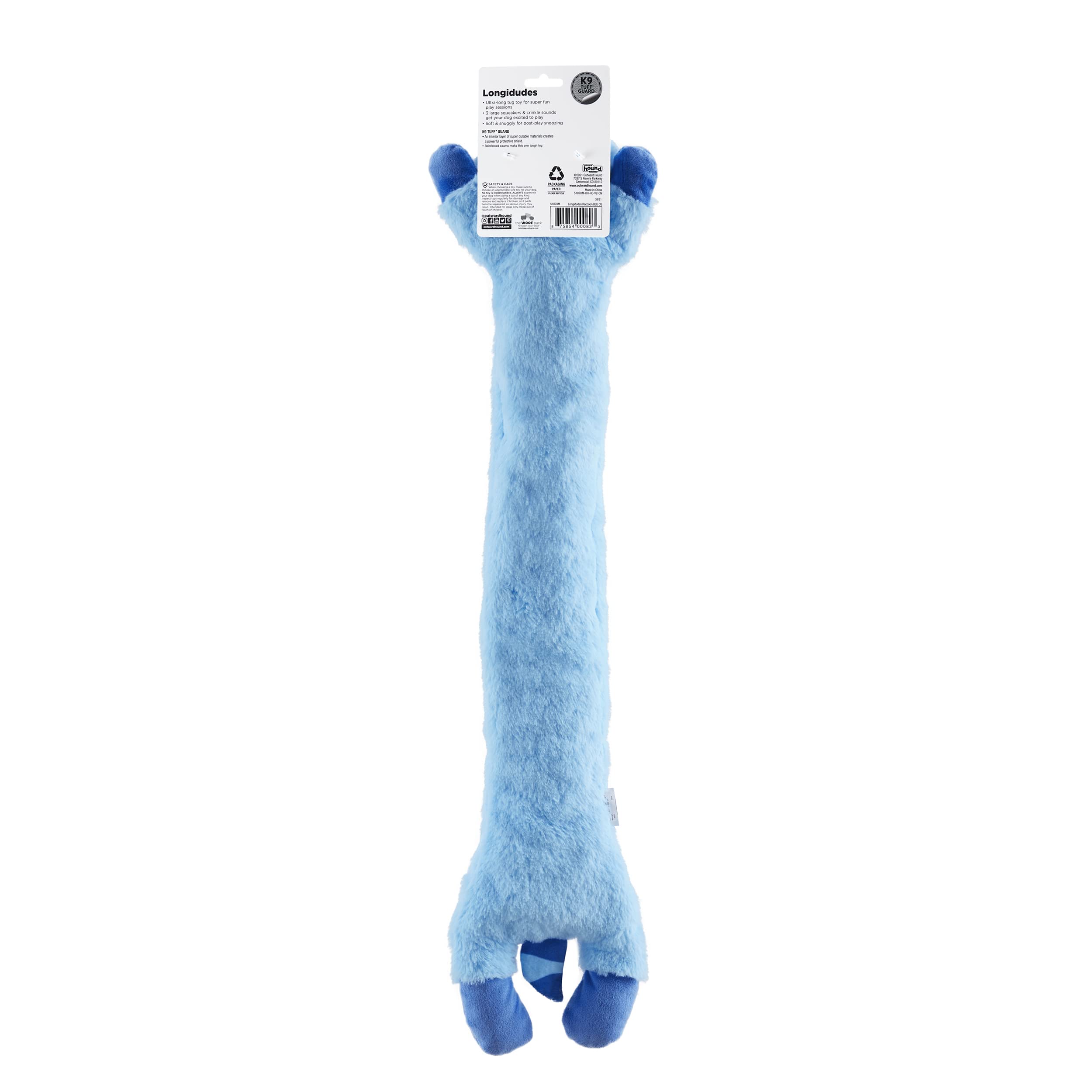 Outward Hound Longidudes Raccoon Plush & Squeaky Dog Tug Toy