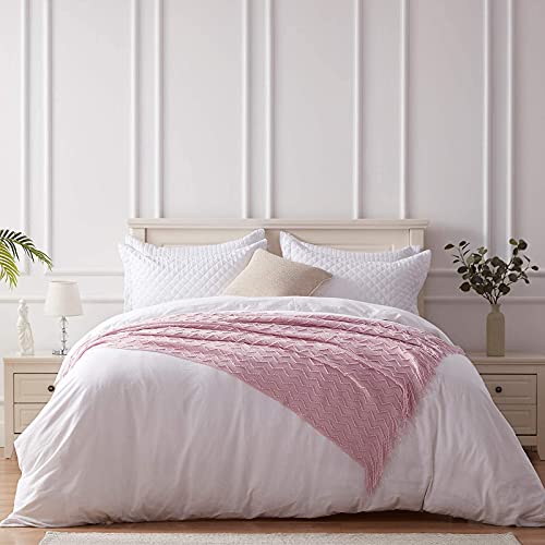 NexHome Throw Blankets for Couch Purple Pink Decorative Knit Blanket with Tassel Fringe Soft Lightweight Zigzag Textured Boho Throws (50"x60" Light Lilac)