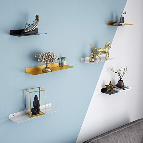HOME COMPOSER 12 Inch Metal Floating Shelves for Wall, Industrial Modern Steel Wall Shelves for Living Room, Bathroom, Kitchen and Office [11.8” x 5.5” Black]
